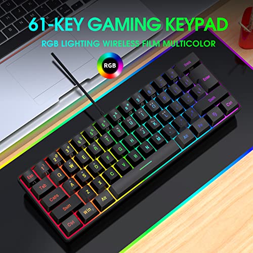 DGG 60% Gaming Keyboard and Mouse Combo, Small Keyboard and Mouse Set, Mini Gaming Keyboard 61 Keys True RGB Mechanical Feel, for Computer PC Gamer