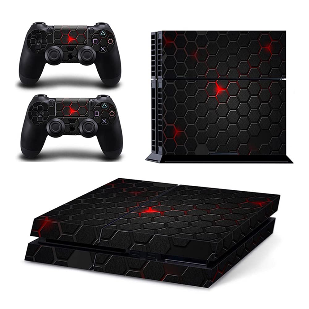 FOTTCZ Vinyl Skin for PS4 Console & Controllers Only, Sticker Decorate and Protect Equipment Surface, Black Honeycomb