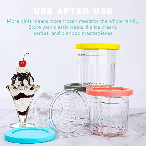 Containers Replacement for Ninja Creami Pints and Lids - 4 Pack, 24oz Cups Compatible with NC500 NC501 Series Ice Cream Maker - Dishwasher Safe, Leak Proof Lids Pink/Mint/Yellow/Blue