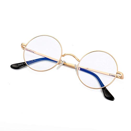 EYLRIM Round Blue Light Blocking Glasses for Women Men Circle Clear Lens Metal Frame Eyeglasses Non Prescription(Gold)