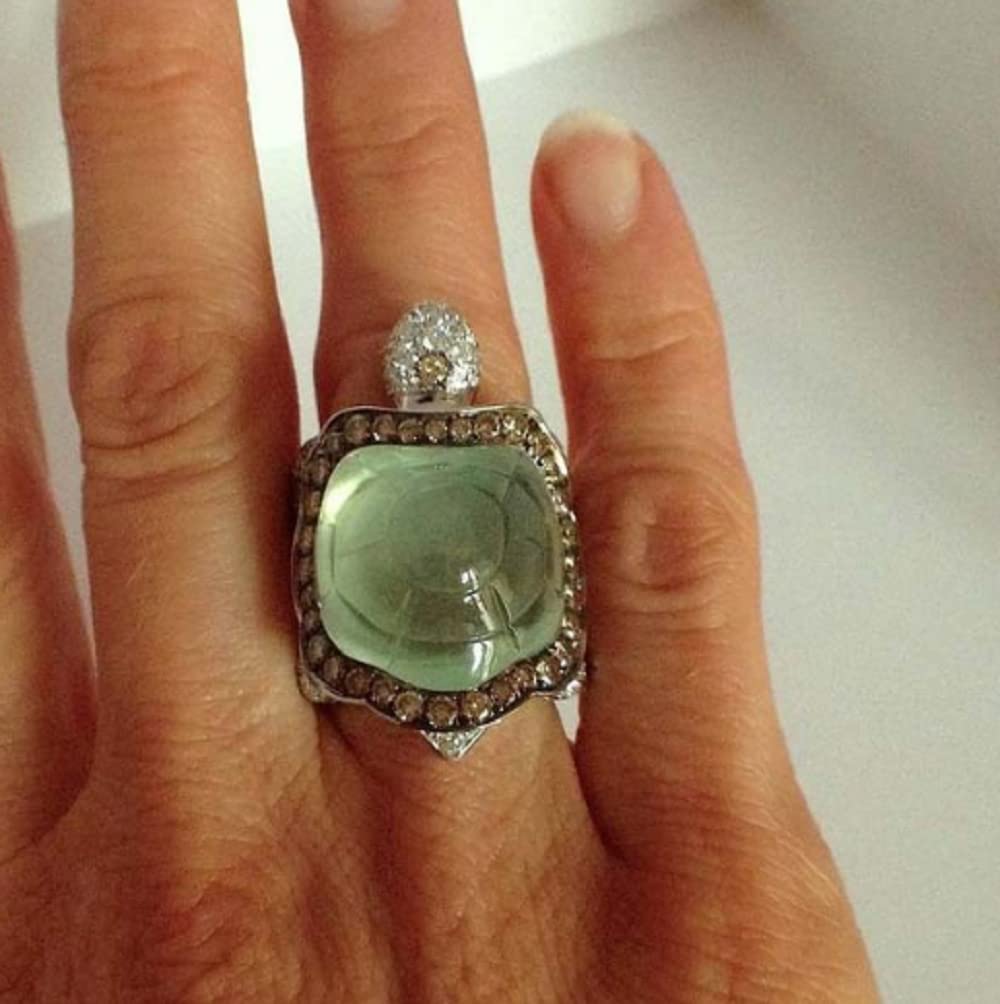 Awmnjtmgpw 925 Sterling Silver Ice Emerald Lovely Little Turtle Innovative Design Beach Wave Vacation Wave Ring Women's Precious Jewelry Size 5-11 (Size 8)