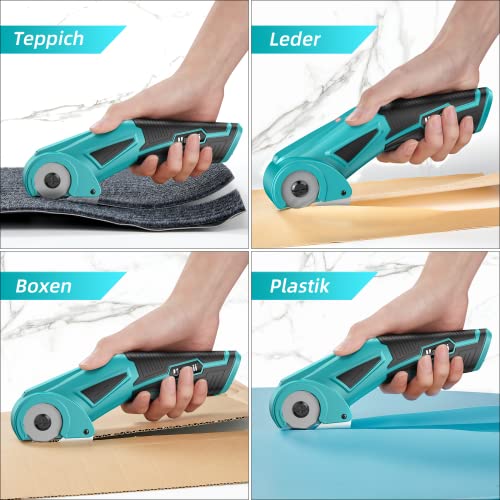 Cordless Electric Scissors Upgraded, Uaoaii 4V Electric Cardboard Box Cutter w/Storage Case, Safety Lock & LED Light, Rechargeable Fabric Cutter Power Rotary Cutters for Leather Felt, Effortless