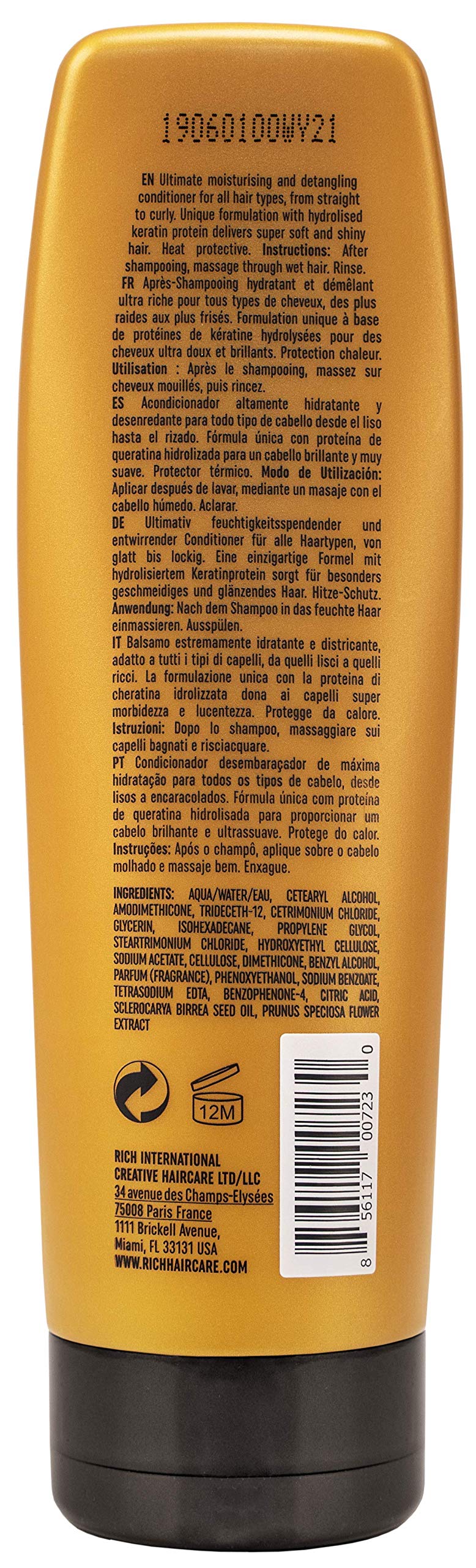 RICH Pure Luxury Intense Moisture Conditioner for Damaged & Dry Hair - Moisturizing & Smoothing, Anti-frizz, Prevents Split Ends - Marula Oil & Cherry Blossom Extract - 6.75 oz