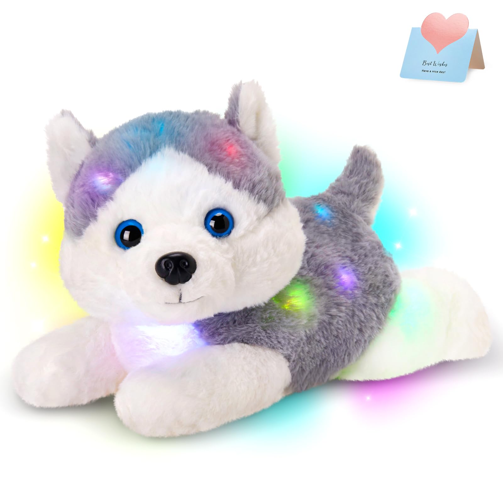 Houwsbaby LED Musical Stuffed Animal Elephant Floppy Singing Light Up Adorable Plush Toy Lullaby Animated Soothe Birthday for Toddlers, Green, 10.5''