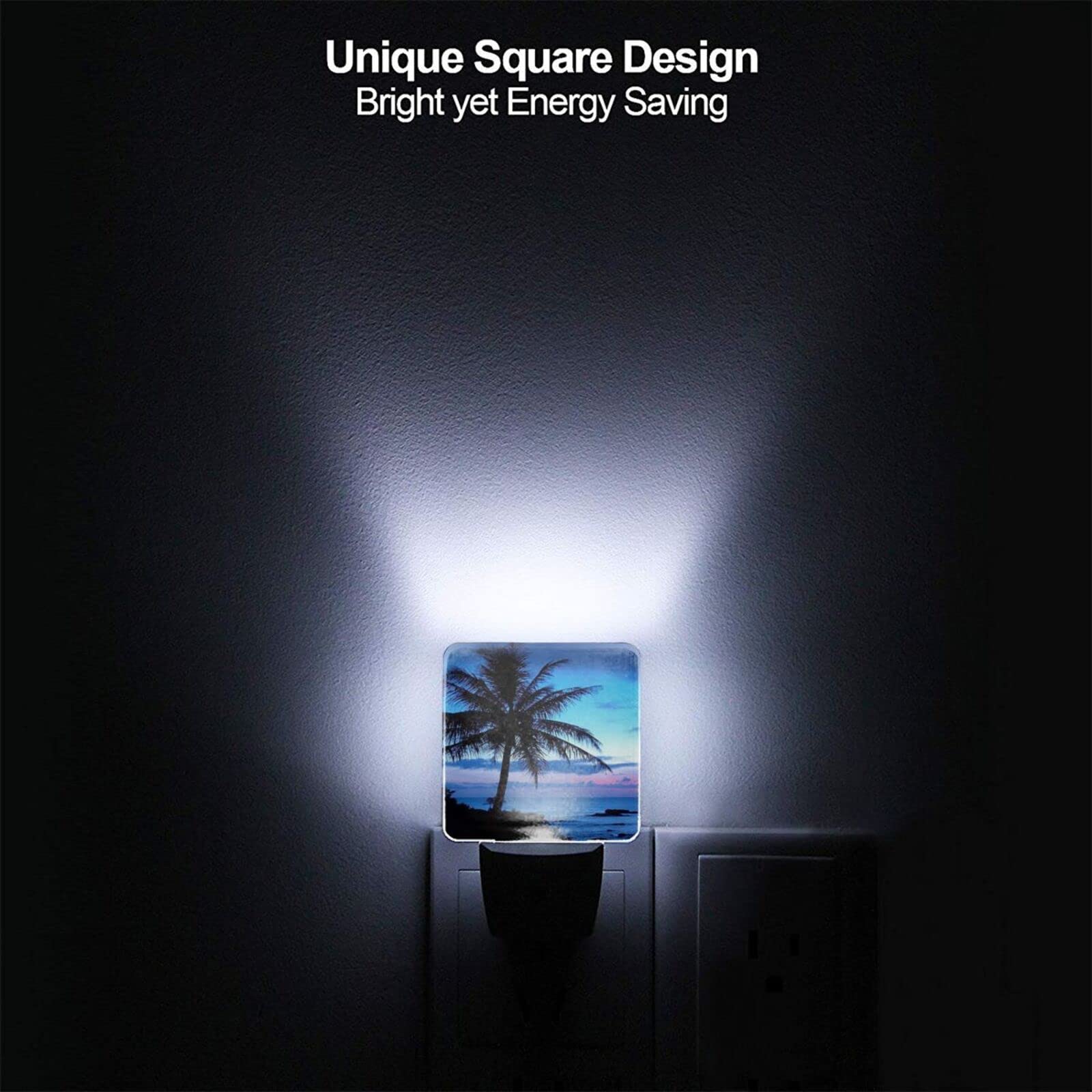 AWNEVZU Ocean Beach Palm Trees Night Light Plug into Wall for Kids Bedroom Room with Dusk to Dawn Sensor Compact Led Nightlight Nursery Hallway Kitchen Decor Lamp