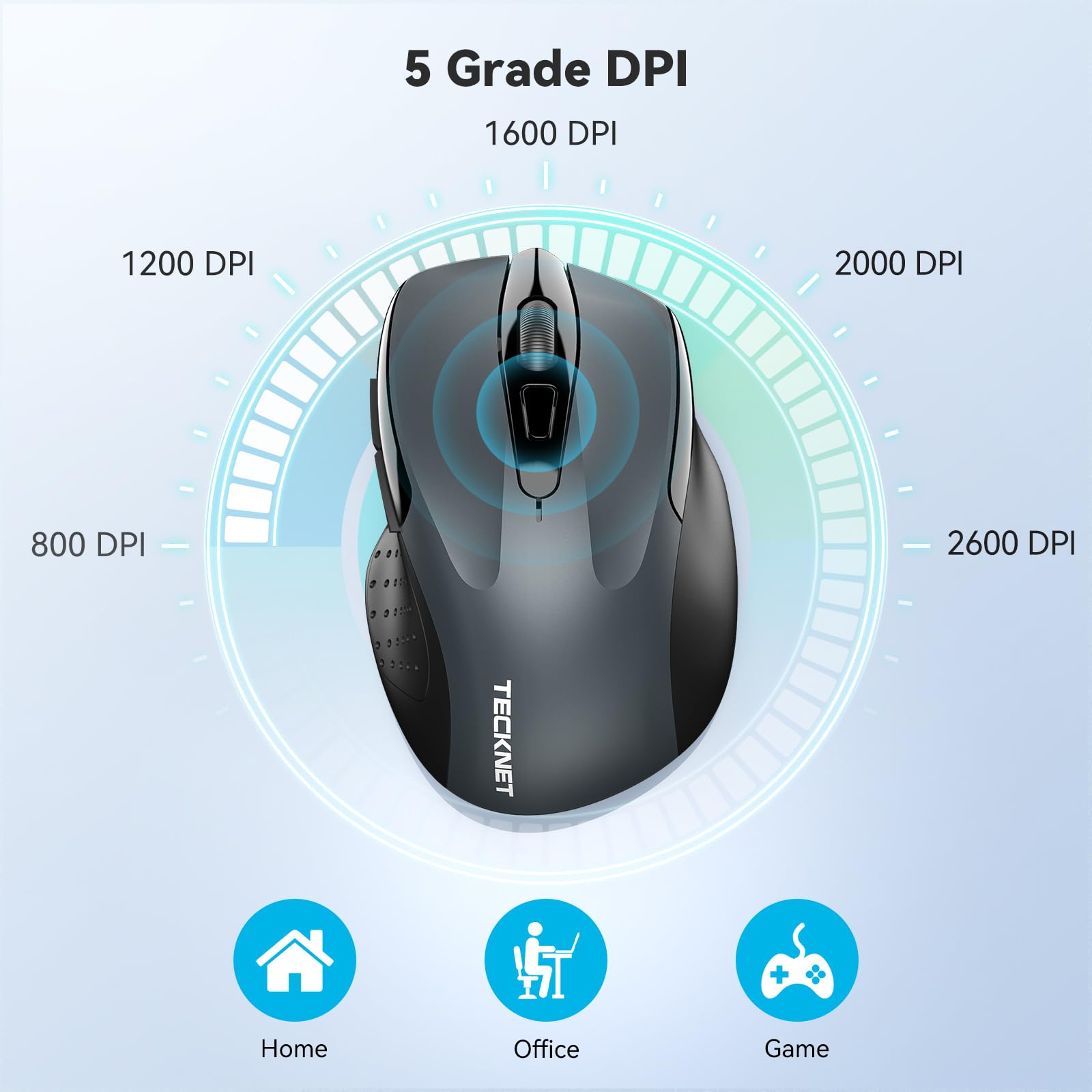 TECKNET Bluetooth Mouse, Wireless Mouse with 6 Buttons, 5 Adjustable DPI Levels, 24 Month Battery Life, Ergonomic Computer Mouse for Laptop, Computer, Mac, PC, Windows, Chromebook, Notebook