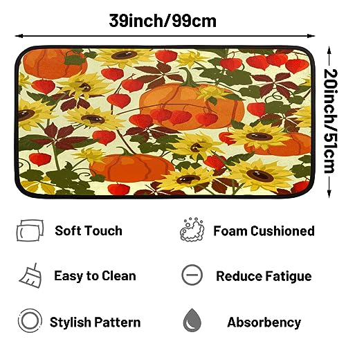 Gublec Sunflower Pumpkins Autumn Kitchen Mats Cushioned Anti Fatigue Kitchen Rugs Non Slip Washable Floor Mats for Home Office Sink Laundry 39 x 20 Inch
