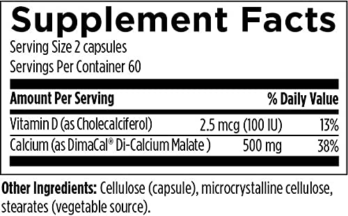 Designs for Health Calcium Malate - 500mg Calcium Malate Chelate + Vitamin D (D3) Bone Support Supplement for Women + Men - Non-GMO Calcium Pills (120 Capsules)