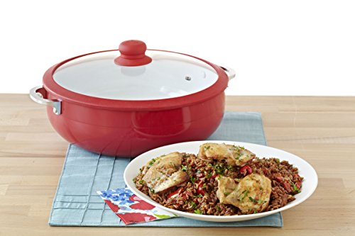 IMUSA USA 3.2Qt Red Ceramic Nonstick Caldero (Dutch Oven) with Silicone Rim & Glass Lid
