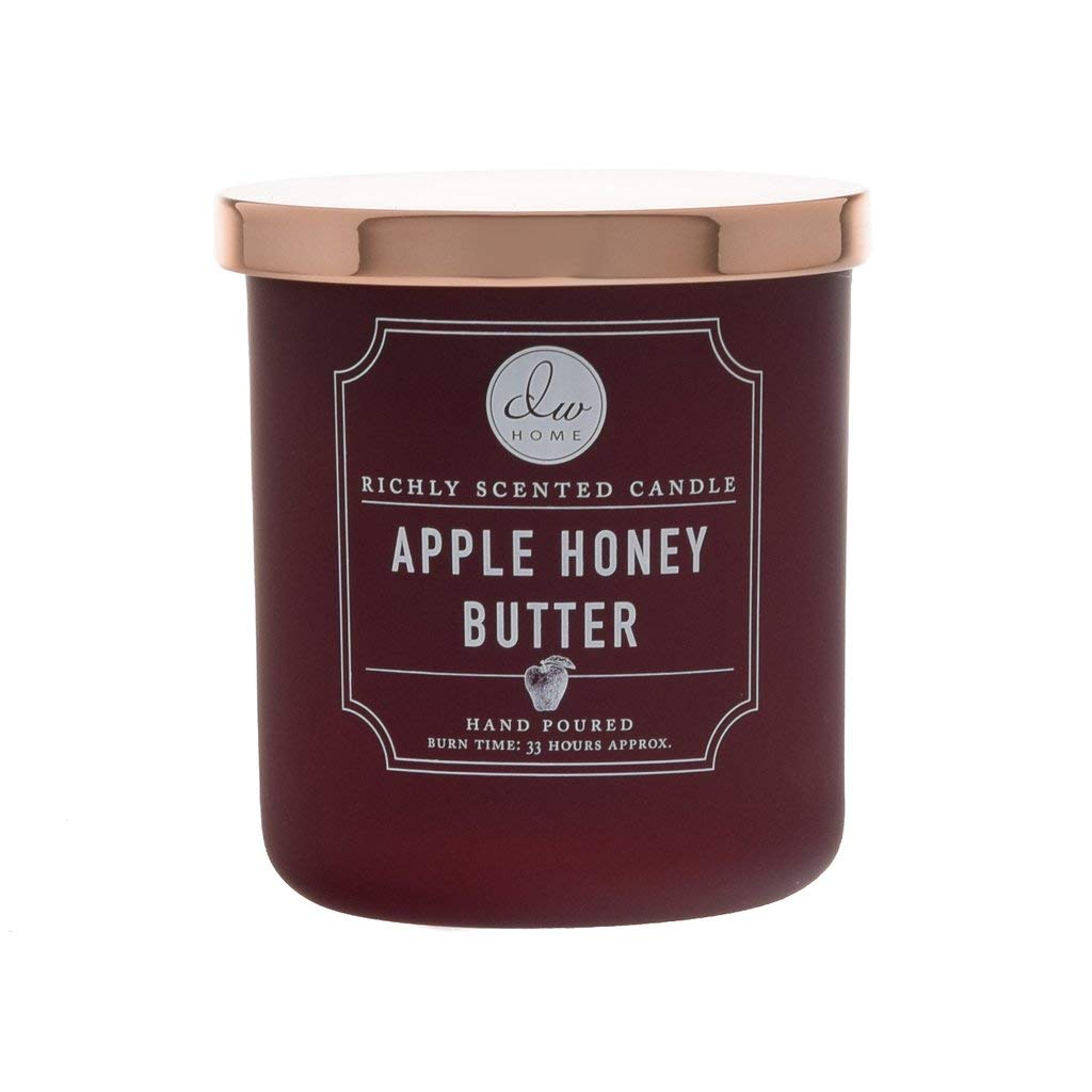 DW Home Hand Poured Richly Scented Medium Single Wick Frosted Glass Candle with Metal Lid, (9.3 oz) (Apple Honey Butter)