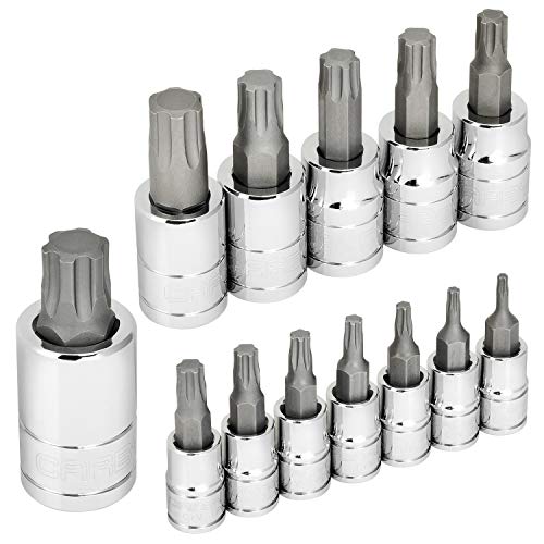 CARBYNE Torx Plus (aka 6 Lobe) Bit Socket Set - 13 Piece, TP-8/IP-8 to TP-60/IP-60, S2 Steel Bits, CRV Sockets | 1/4-inch, 3/8-inch & 1/2-inch Drive