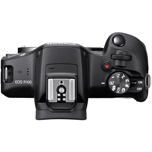 Canon EOS R100 Mirrorless Camera with 18-45mm Lens (6052C012) + Bag + 64GB Card + LPE17 Battery + Charger + Card Reader + Flex Tripod + Cleaning Kit + Memory Wallet (Renewed)