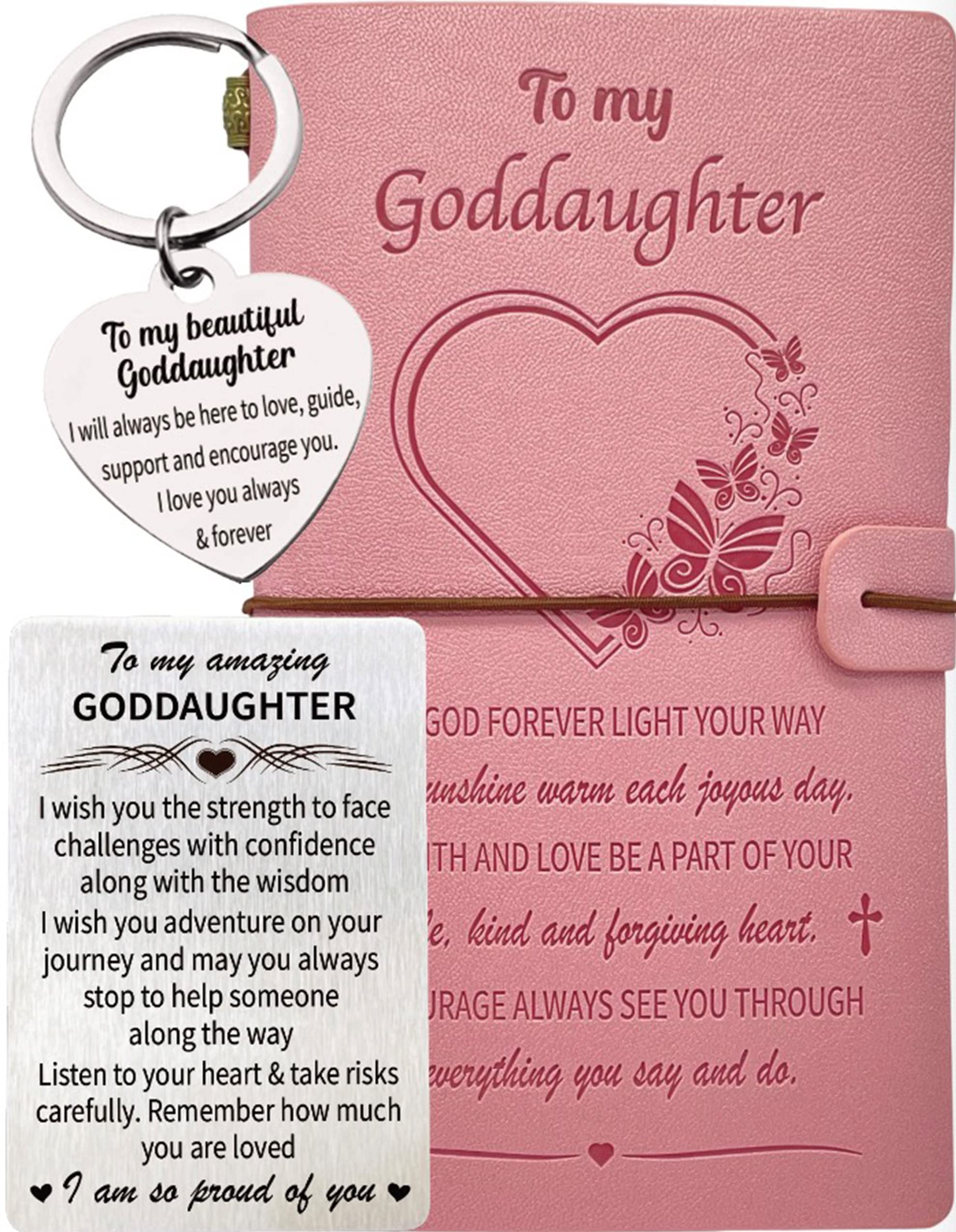 MALLAbyLAMMA To My Goddaughter Journal, Goddaughter Wallet Card, Goddaughter Keychain Gift Set, 140 Page Refillable Notebook, Suitable for Birthday, Graduation, Christmas