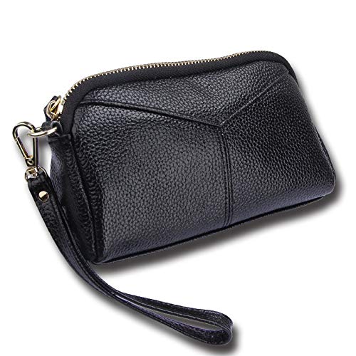 PlanetHawk Women's Genuine Leather Wristlet Clutch Cell Phone Purse, Black