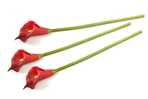 DII 3 Piece Artificial Cala Lily - Natural Silk Flowers for Bridal Bouquet, Home Decoration, DIY, Arts & Crafts Project, Garden, Office Decor, Centerpiece Décor - Red