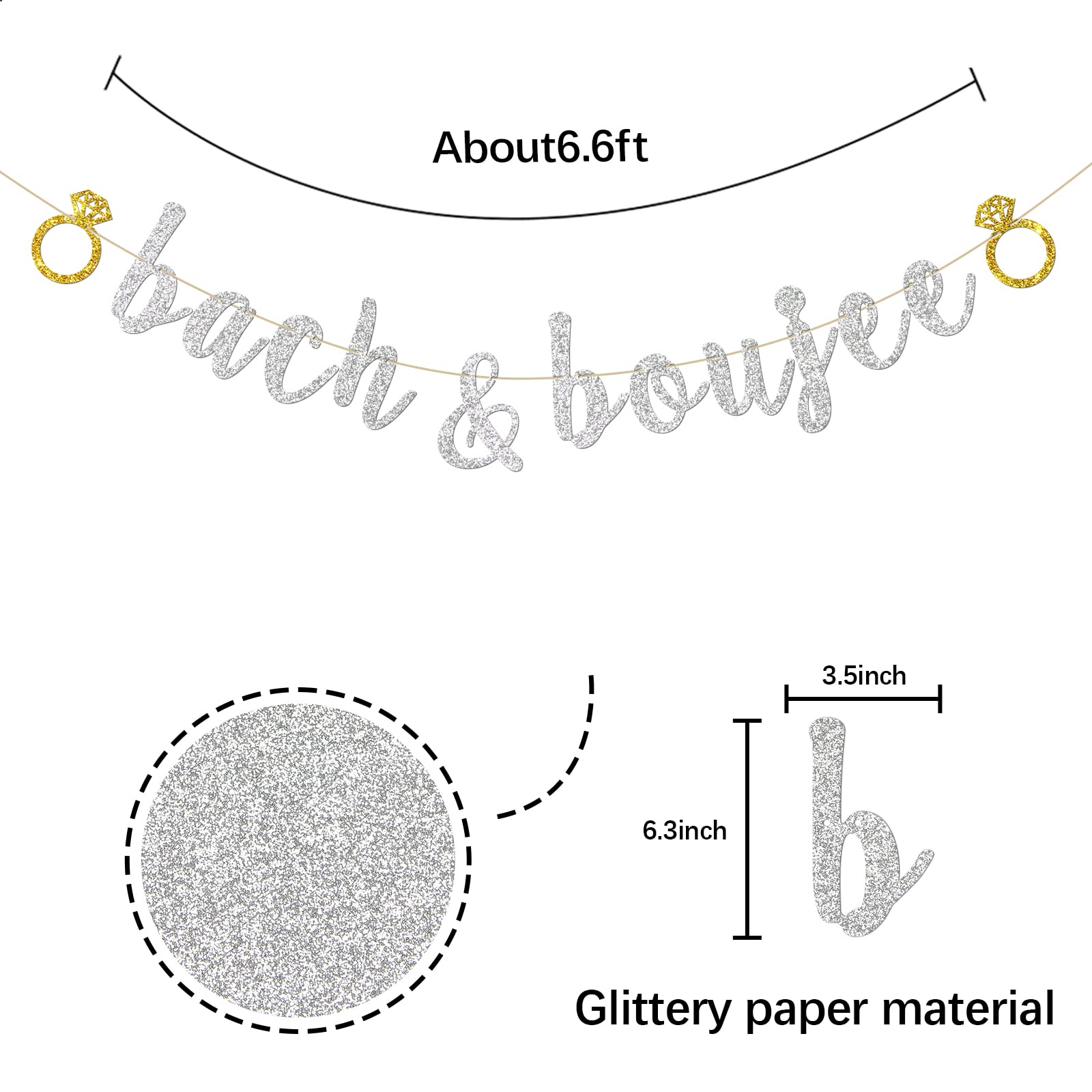 INNORU Bach & Boujee Banner, Bridal Shower, Engagement Party Decorations, Boujee Bride Banner, Wedding Bachelorette Party Decorations, Silver Glitter