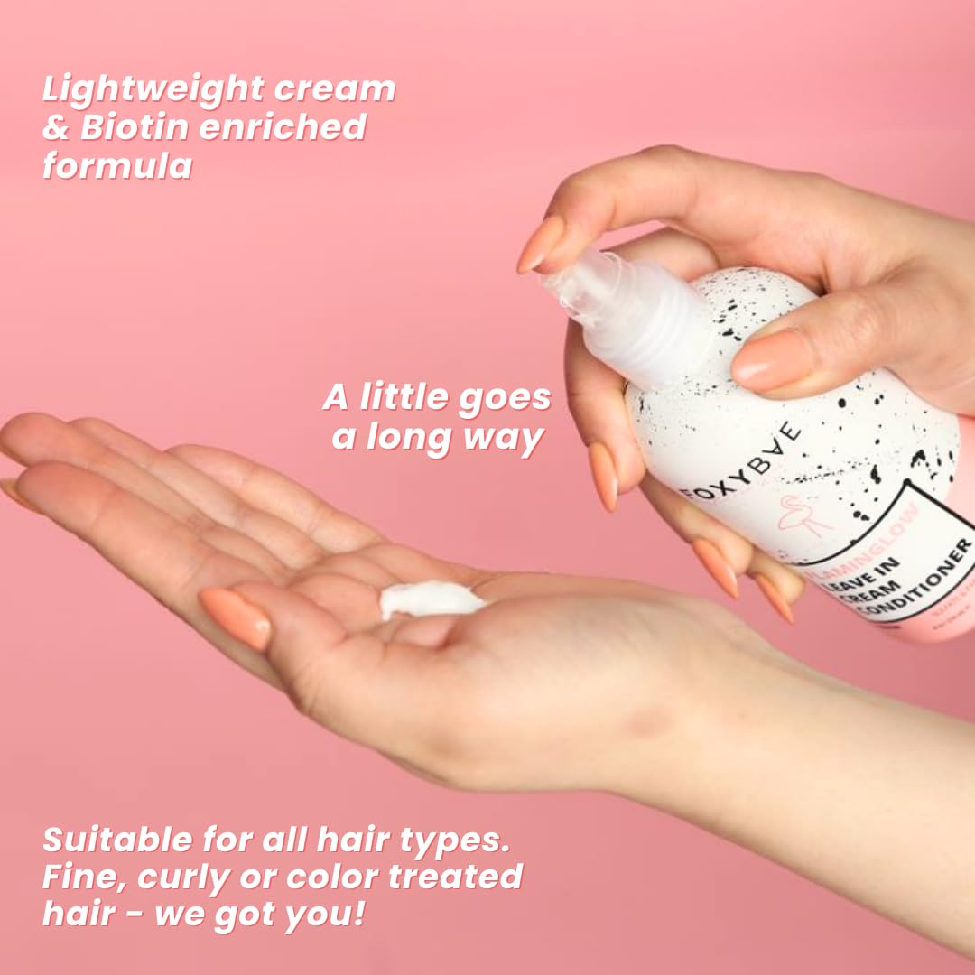 FoxyBae Leave In Conditioner Spray - with Biotin - Hair Detangler for Dryness & Damage - Hydrating, Conditioning, Detangling - Flaminglow - 8 Fl Oz