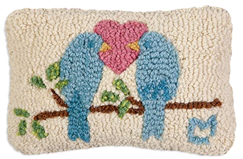 Chandler 4 Corners Artist-Designed Love Birds Hand-Hooked Wool Decorative Throw Pillow (8” x 12”) Valentine's Day Pillow for Couches & Beds - Easy Care & Low Maintenance - Cute, Bird-Themed Pillow