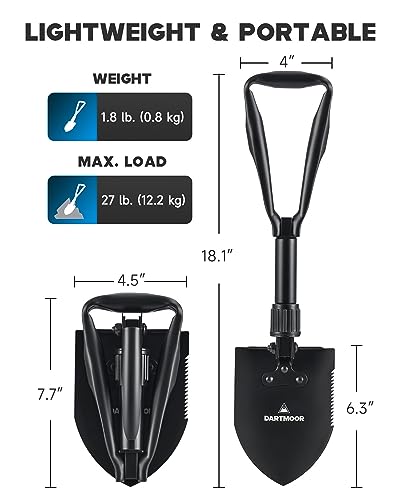 DARTMOOR Mini Folding Shovel High Carbon Steel, Portable Lightweight Outdoor Tactical Survival Foldable Mini Shovel, Entrenching Tool, Camping, Hiking, Digging, Backpacking, Car Emergency