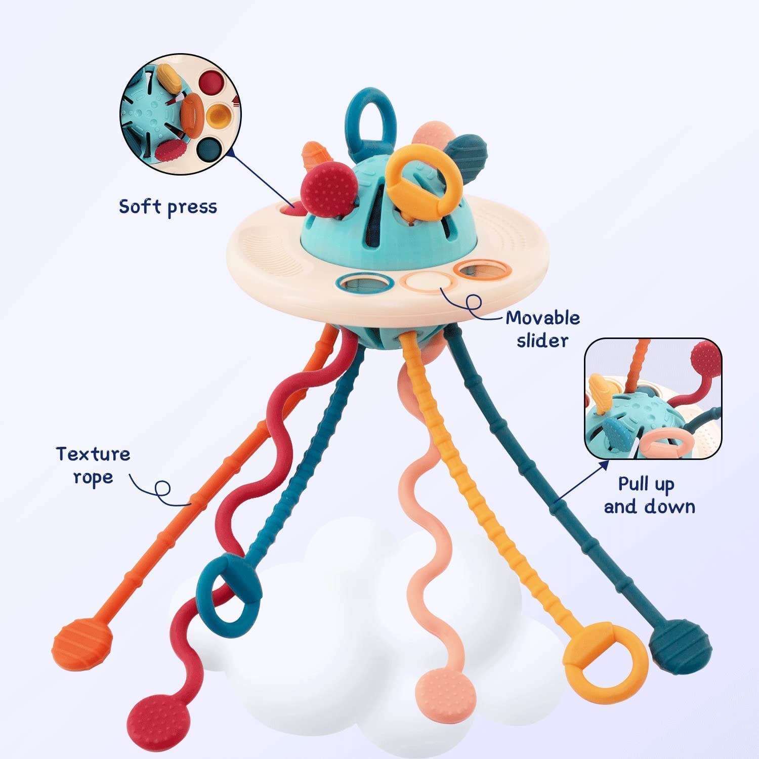 Baby Sensory Toys for Toddlers 1-3 - Multifunctional Pop Up Baby Toys, UFO Pull String Toy for Developing Sensory Perception，The Best Interactive Toys for Babies