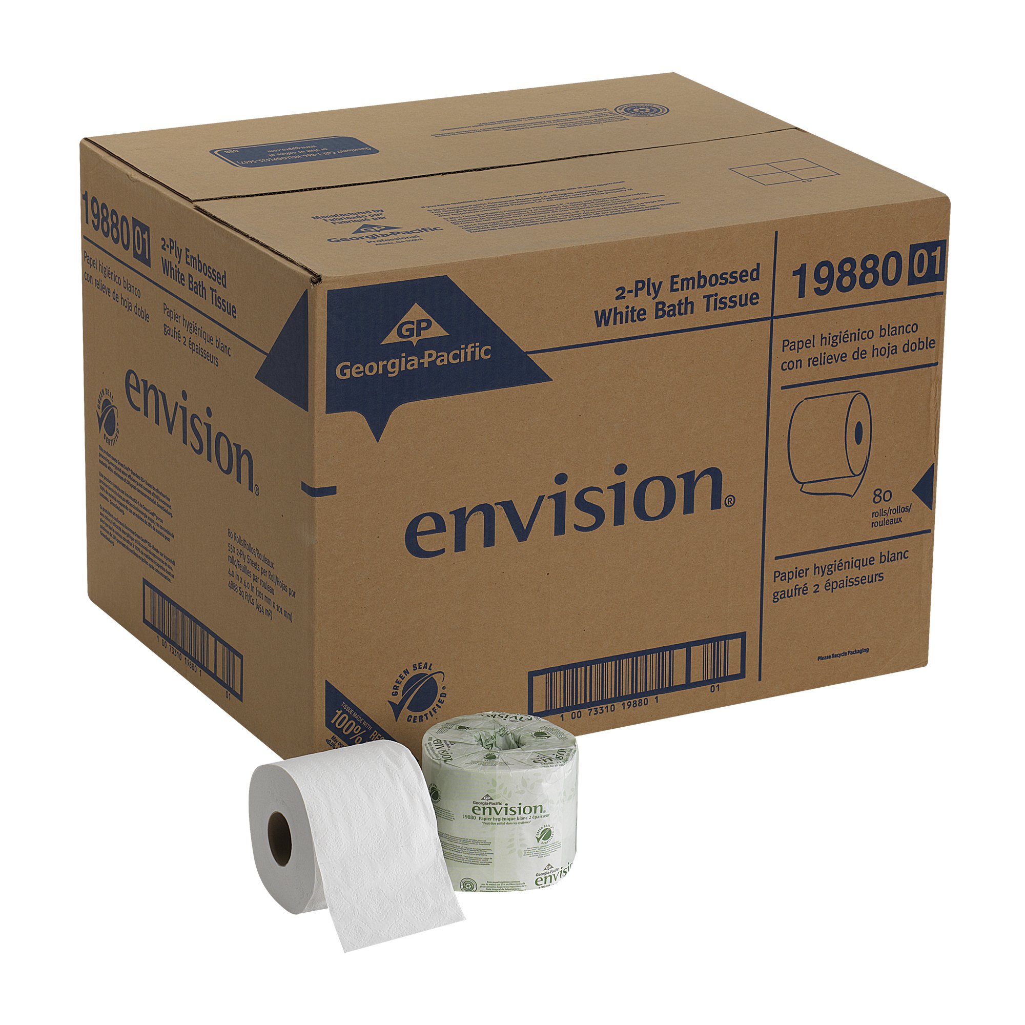 Envision 1988001 Bathroom Tissue, 550 Sheets/roll, 80 Rolls/Carton