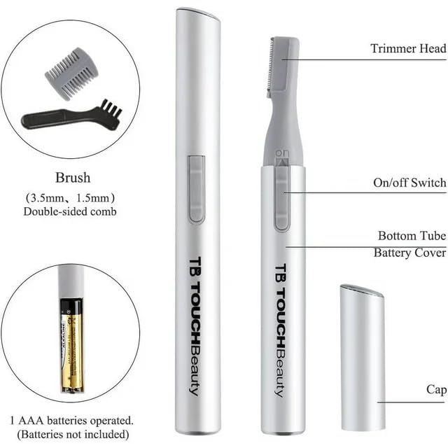 Touch Beauty Electric Facial Hair Trimmer Pen (Grey), with Eyebrow Touch-Up Set & Microblade