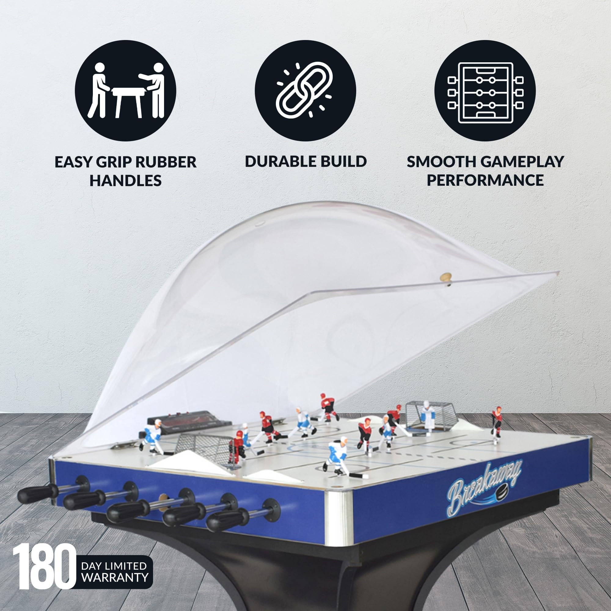Hathaway Breakaway 41-In Dome Hockey Table for Family Room - With EZ-Grip Handles, Easy-Open Dome Top, LED Scoring Unit, Durable Chrome-Plated Metal Accents & Stable Leg Levelers - Blue/Black Finish