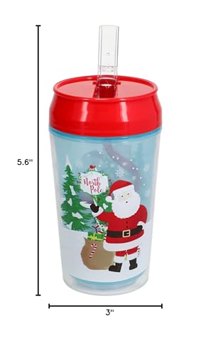 GBI Christmas Tumblers with Closable Swirl Straws 1 Santa and 1 Snowman 12 oz (Set of 2)