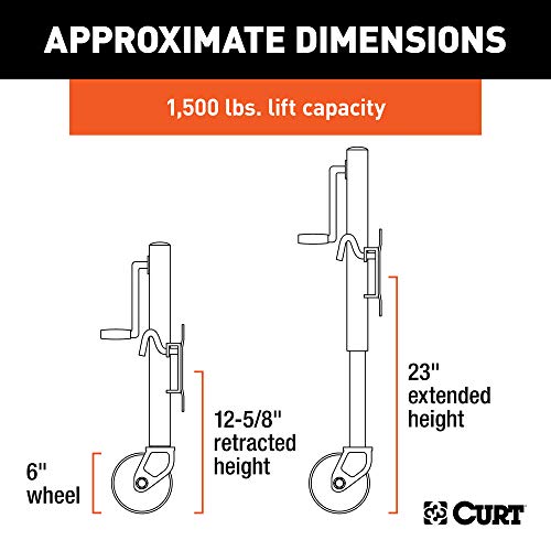 CURT 28156 Marine Boat Trailer Jack with 6-Inch Wheels, 1,500 lbs. 10-3/8 Inches Vertical Travel, White