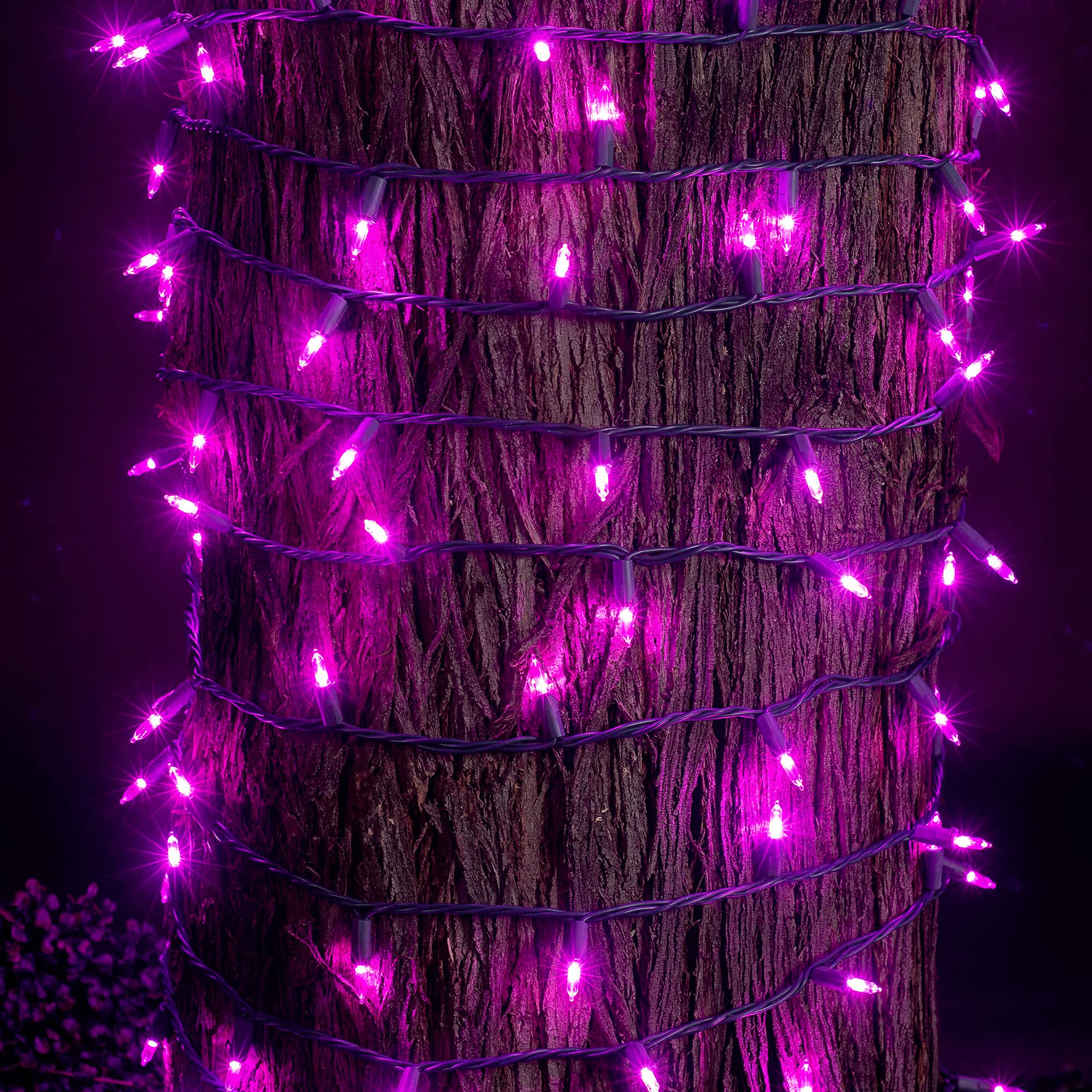 Joiedomi 150 LED Purple Faceted C6 Halloween String Lights 48.7FT Green Wire for Indoor Outdoor Holiday Décor Halloween Event Decoration, Tree, Eaves, Haunted House Theme Party