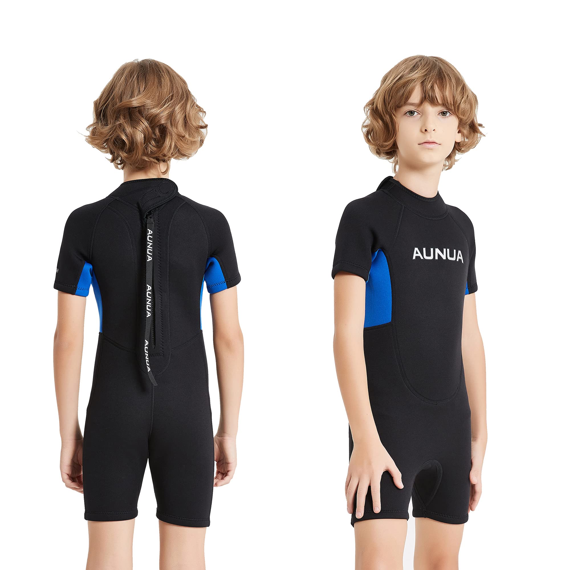 Aunua Children's 3mm Youth Swimming Suit Shorty Wetsuits Neoprene for Kids Keep Warm(7035 BlackBlue 6)