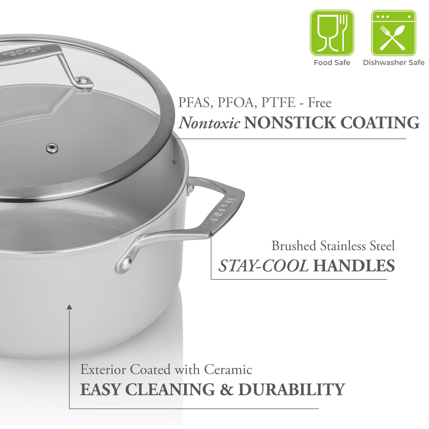 TECHEF - CeraTerra Collection, 2.8-quart Ceramic Nonstick Soup Pot with Glass Lid (PFAS, PTFE, and PFOA Free), Made in Korea (2.8-quart)