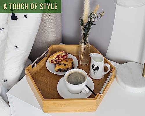 Comfify Honeycomb Serving Trays with Handles – Set of 2 Bamboo Hexagon Nesting Trays – Large, and Small Trays Set for Food, Ottoman Décor & More – Modern Trays for Breakfast -Natural