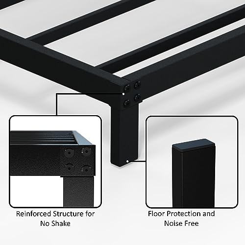 EMODA 6 Inch California King Bed Frames Heavy Duty Metal Cal King Platform with Steel Slats Support, No Box Spring Needed, Noise Free, Black