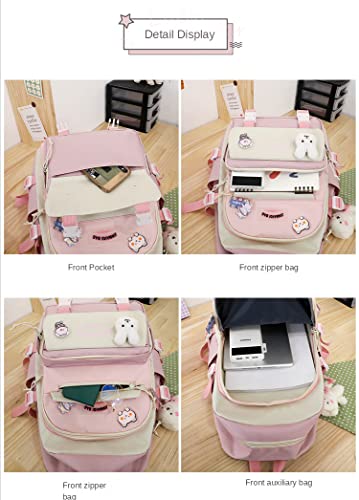 DAHUOJI Kawaii Backpack Set 5pcs Aesthetic Backpack for School Teens Girls Daypack Large with Pendants and Pins, Pen Case, Tote Bag, Small Bag(Blue)