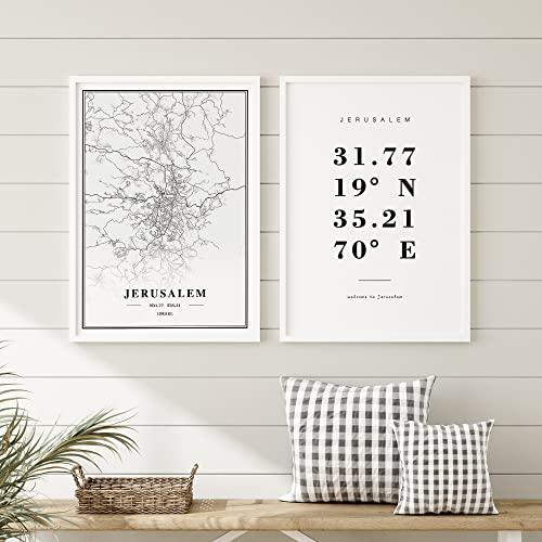 Dear Mapper Jerusalem View Abstract Road Modern Map Art Minimalist Painting Black and White Canvas Line Art Print Poster Art Print Poster Home Decor (Set of 3 Unframed) (12x16inch)