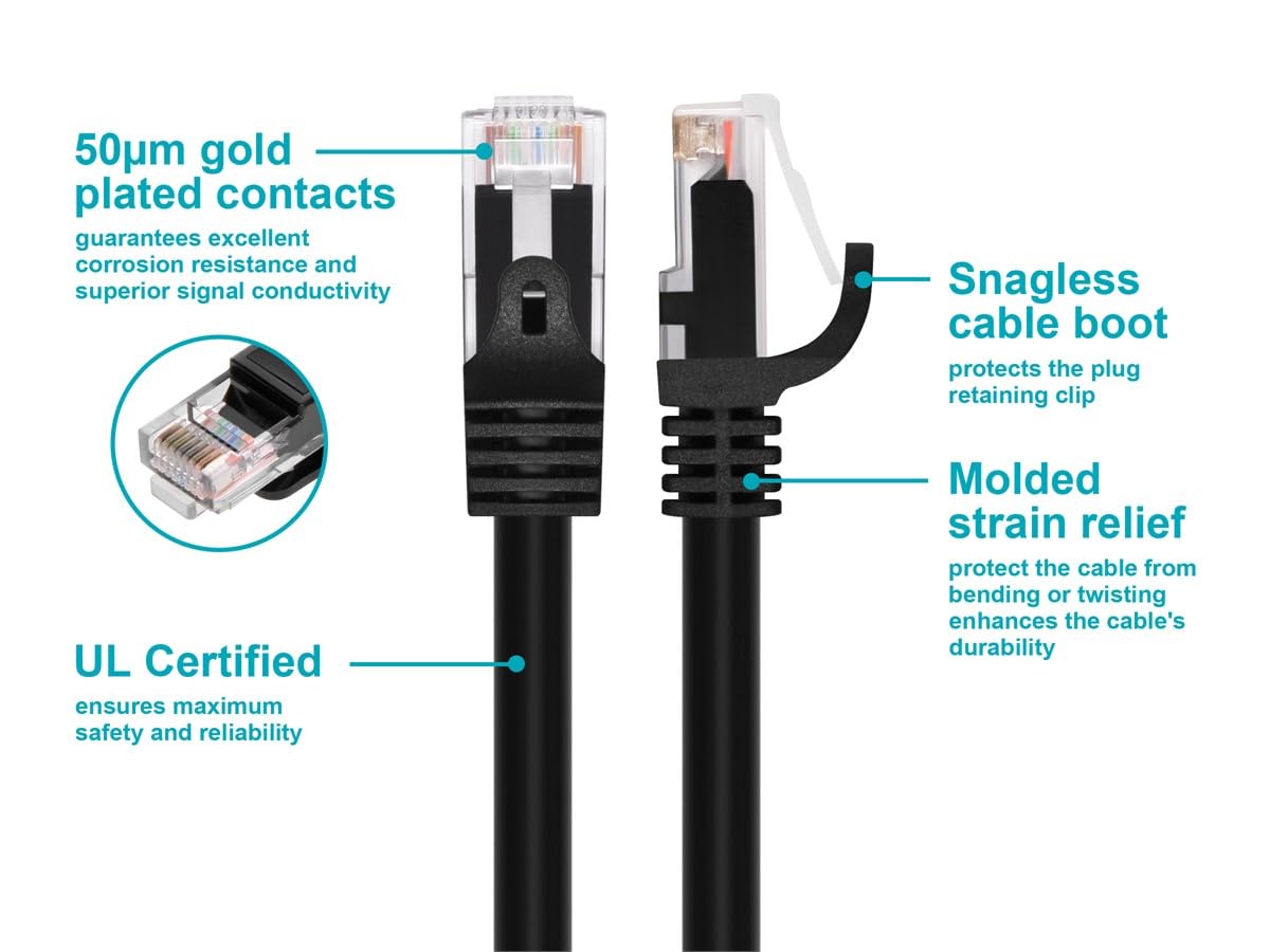 Monoprice Cat6 1ft Black Patch Cable UTP 24AWG 550MHz Pure Bare Copper Snagless RJ45 Flexboot Series Ethernet Cable