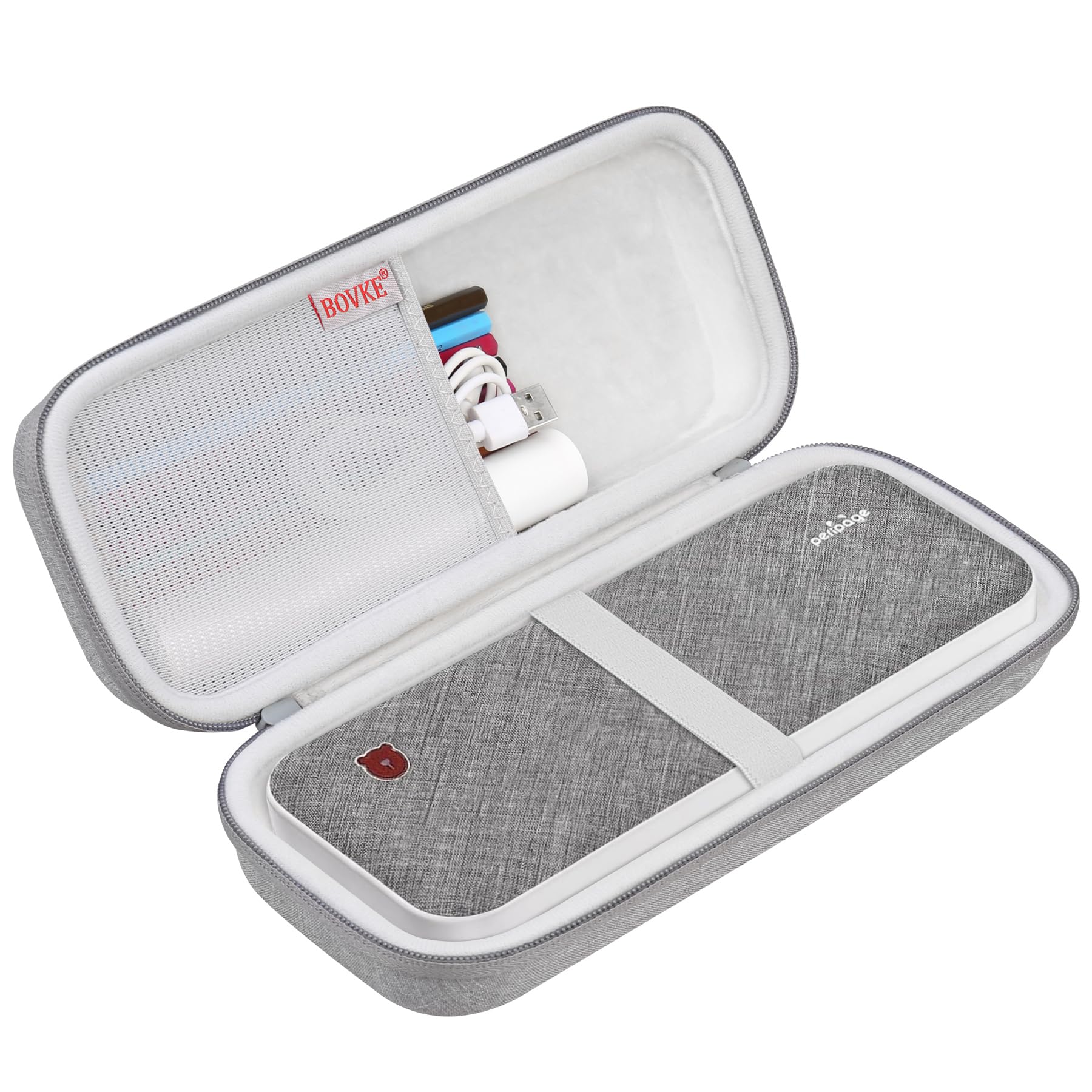BOVKE Carrying Case Compatible with MUNBYN Portable Printer Wireless for Travel ITP01 Mobile Inkless Printer/for JADENS Wireless Portable Printer, Mesh Pocket for Thermal Papers, Cables, Grey
