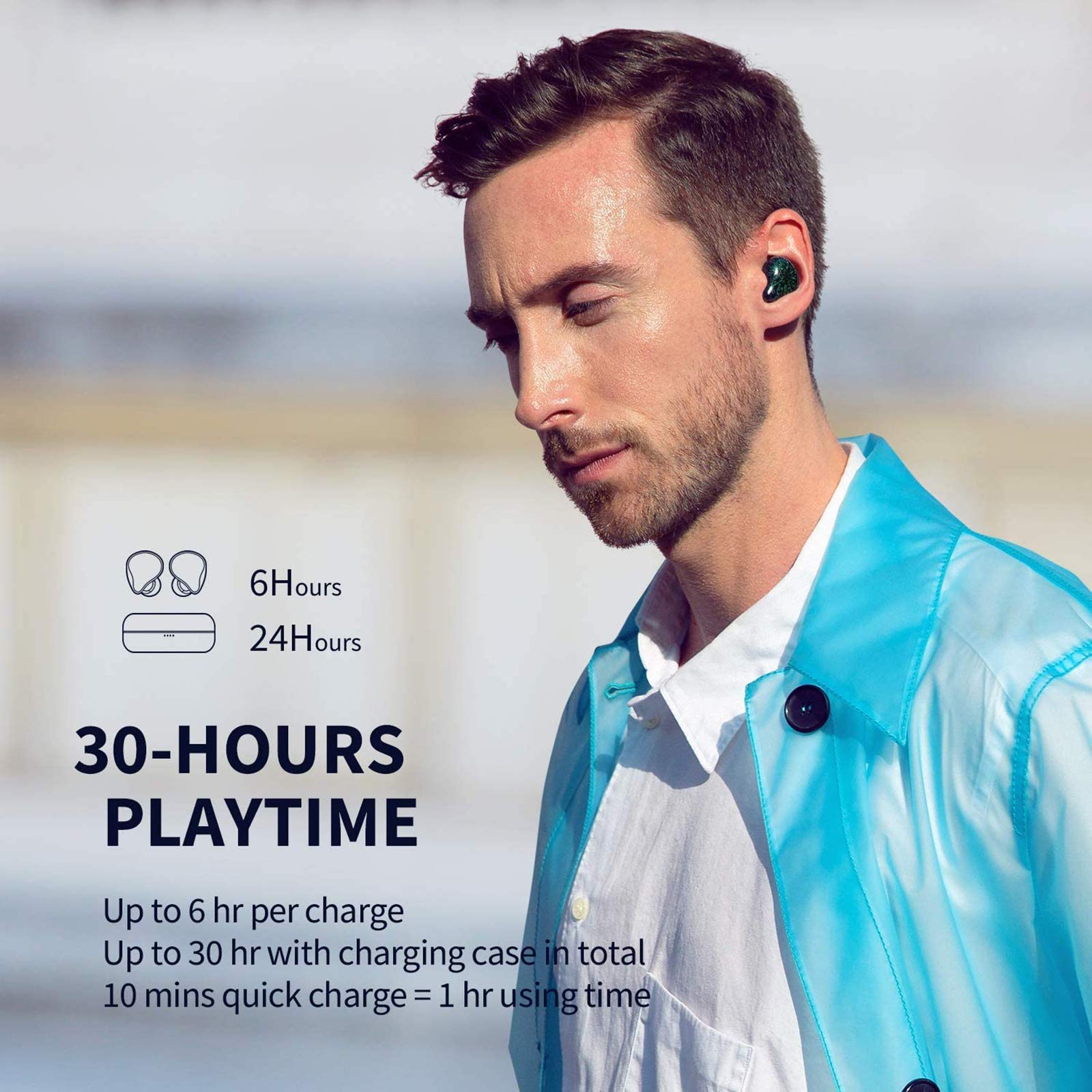 ASIMOM True Wireless Earbuds, Bluetooth V5.0, TWS Bluetooth Earphones, Auto-Pair Wireless Headphones with High Definition Mic, Stereo Sound, Smart Touch, 30 Hours Playtime
