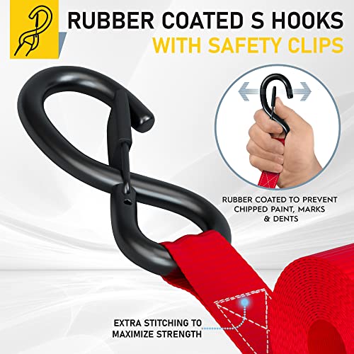 AUGO Ratchet Straps Heavy Duty 4 Pack -15 FT - 2200 LB Break Strength β Ratchet Tie Down Straps with Safety Lock S Hooks - Cargo Straps for Moving, Appliances, Motorcycle β Soft Loop Tie Down Straps