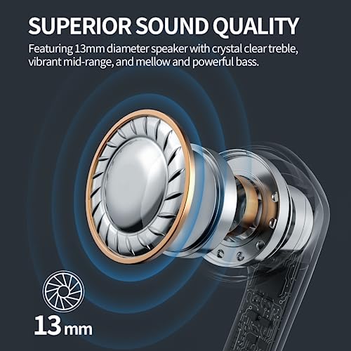 Bluetooth Earbuds, Wireless Earbuds Crystal-Clear Calls with 4 Mic, Bluetooth 5.3 High-Fidelity Stereo Earphones IPX7 Waterproof Half in-Ear Earbuds Headphones for Working Sports