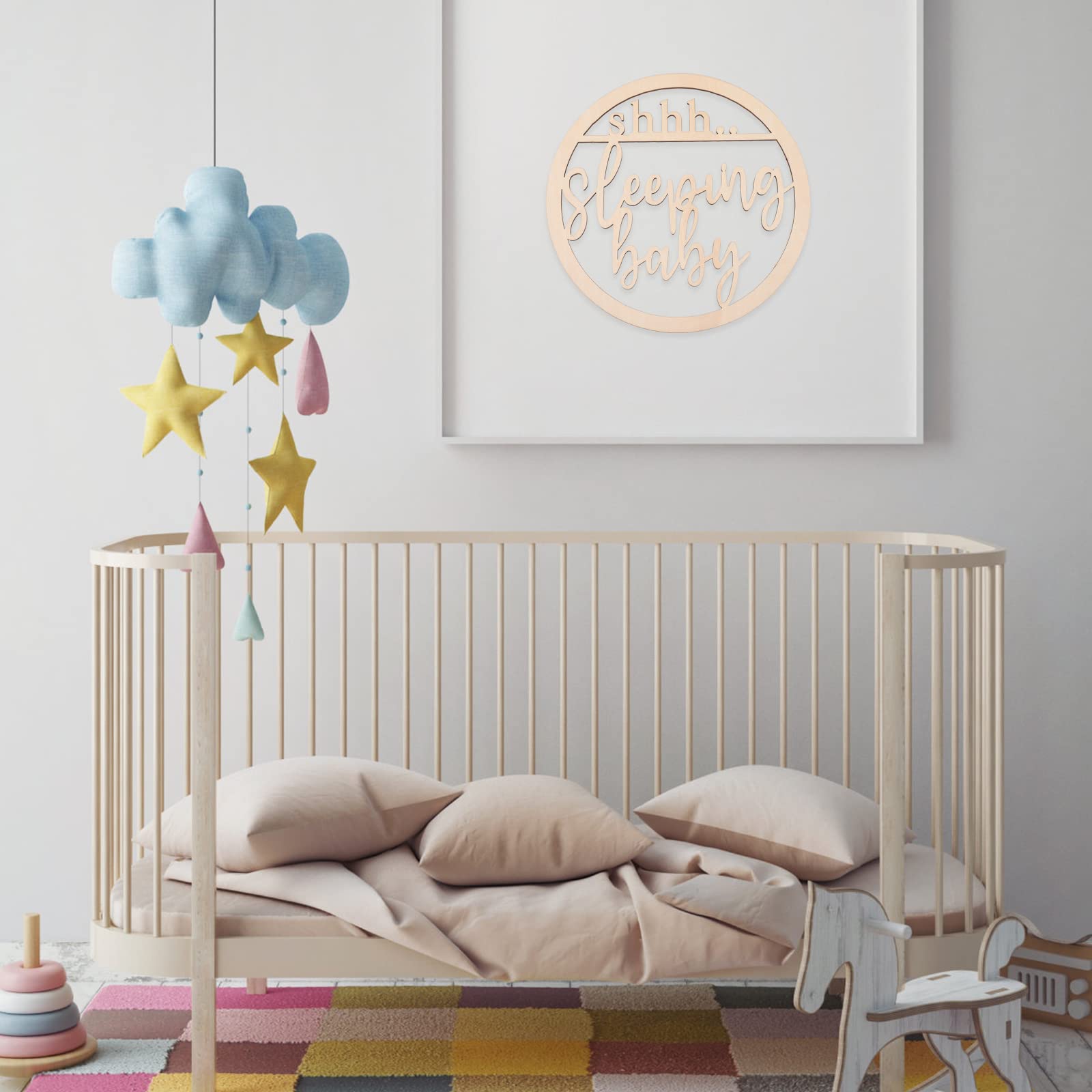 Baby Sleeping Front Door Sign Hollow Out Wooden Hanger Baby Room Hanging Sign