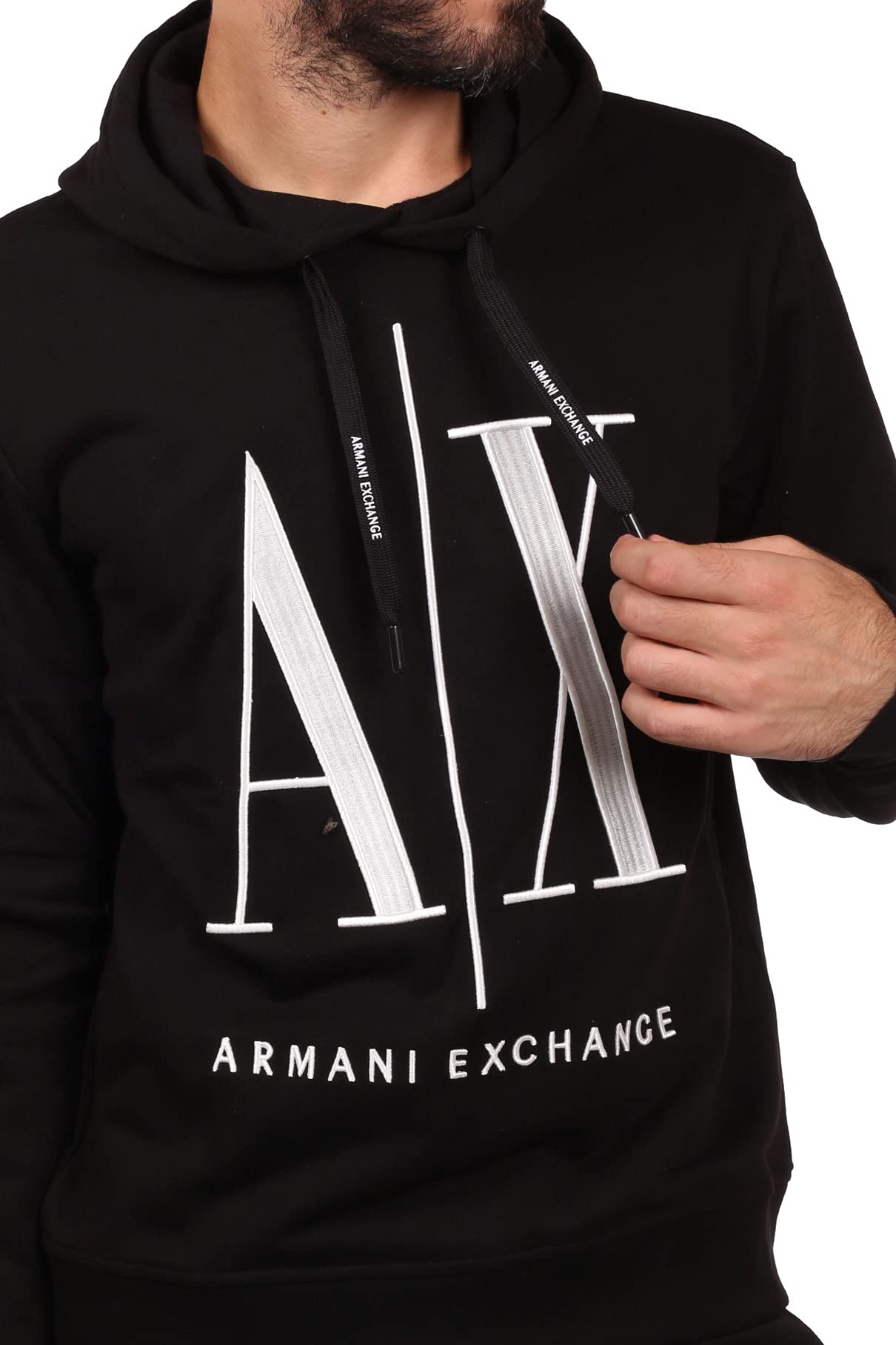 AX Armani Exchange Men's Icon Project Embroidered Logo Hooded Sweatshirt, Black, XL