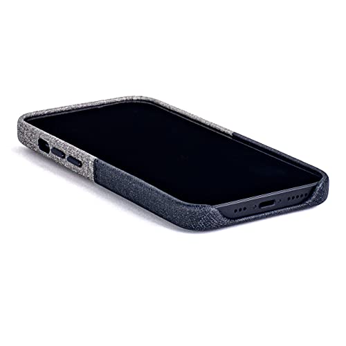 Dockem Wallet Case for iPhone 13 Mini with Built-in Metal Plate for Magnetic Mounting & 1 Lay-Flat Credit Card Holder Pockets Luxe M1, Canvas Style Synthetic Leather (5.4" iPhone 13 Mini, Black/Grey)