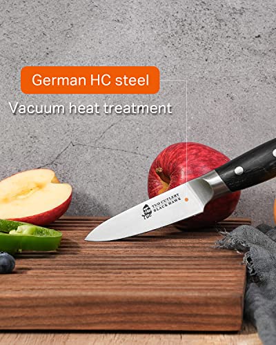 TUO Paring Knife 3.5 inch Fruit Peeling Knife Ultra Sharp Kitchen Chef Knife - German HC Steel Full Tang Pakkawood Handle - BLACK HAWK SERIES with Gift Box