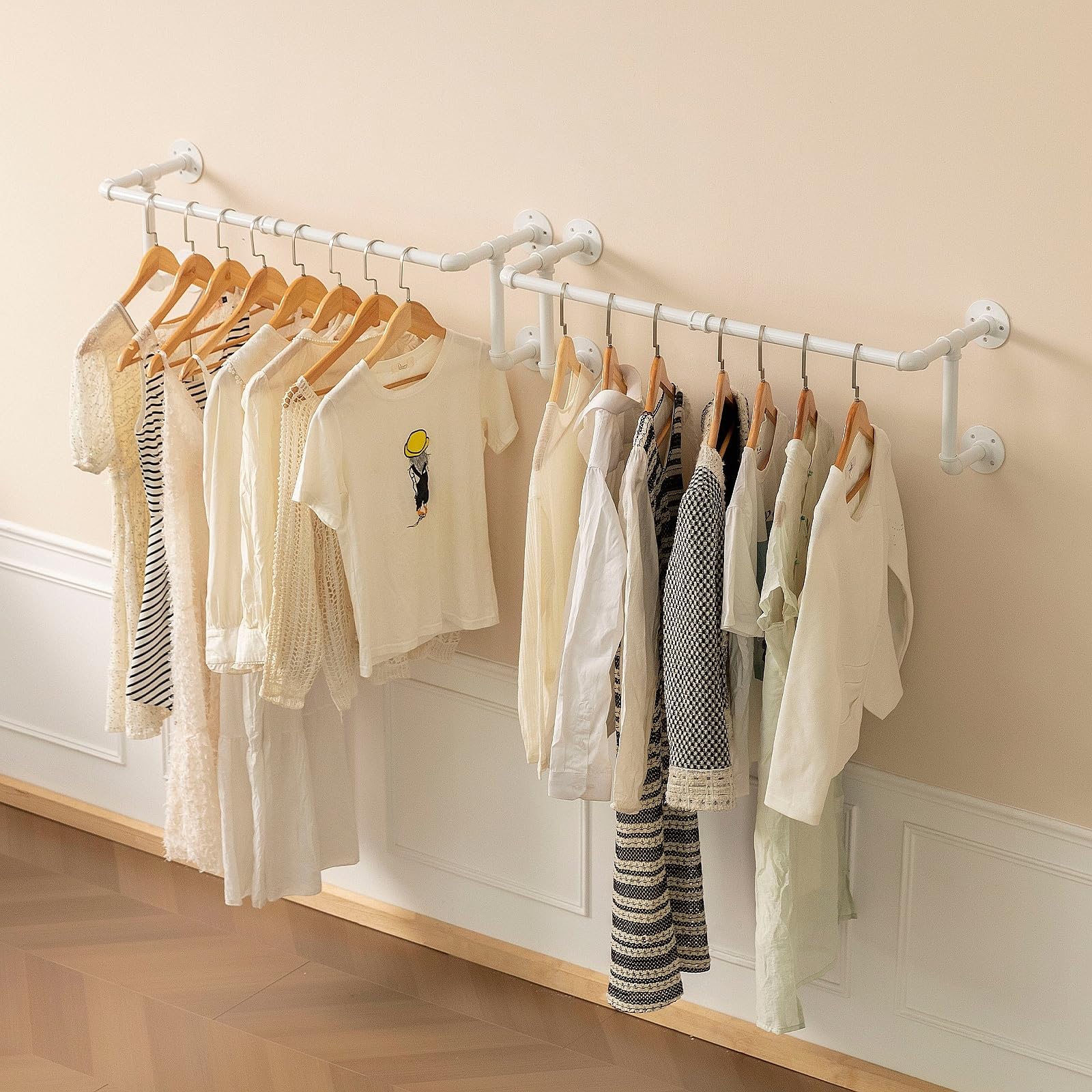 Clothes Rack, Industrial Pipe Clothing Rack for Hanging Clothes, Wall Mounted Heavy Duty Space Saving Garment Rack, Multi-Purpose Clothing Hanging Rods for Closet Storage, Black, 2Pcs