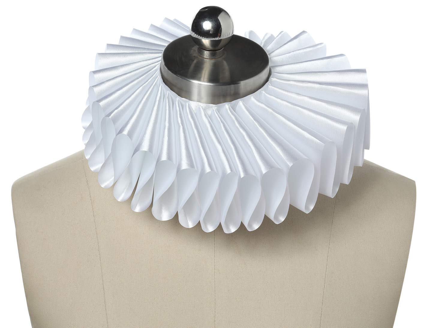 BABEYOND Renaissance Ruffled Neck Collar Vintage Clown Choker Wrap Renaissance Elizabethan Ruffle Layered Collar Scarf for Costume Party (White)