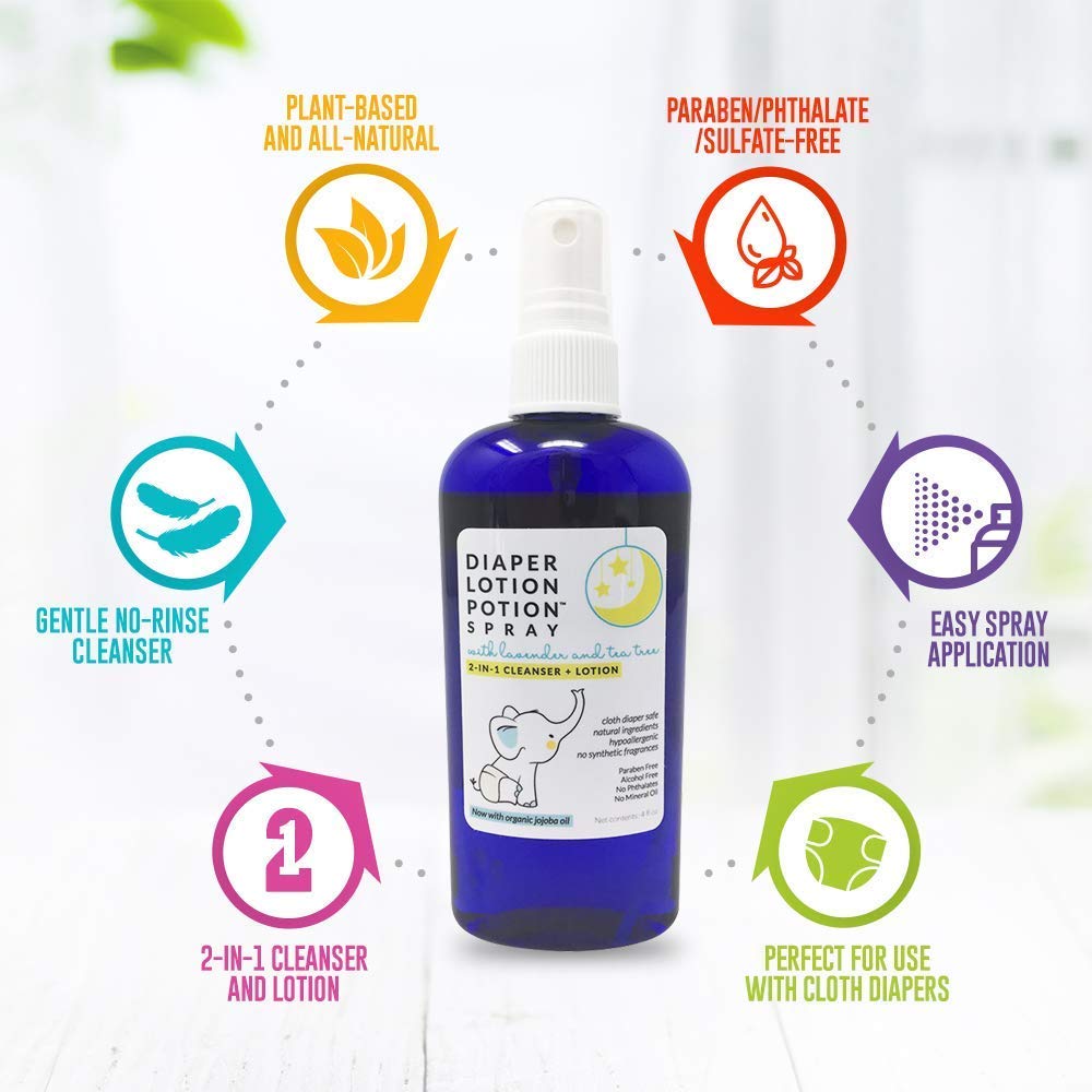 MoonDance Soaps Diaper Lotion Potion Cleansing Spray, 4 Oz Tea Tree & Lavender, Natural No-Rinse Cleanser and Moisturizer for Baby's Bottom
