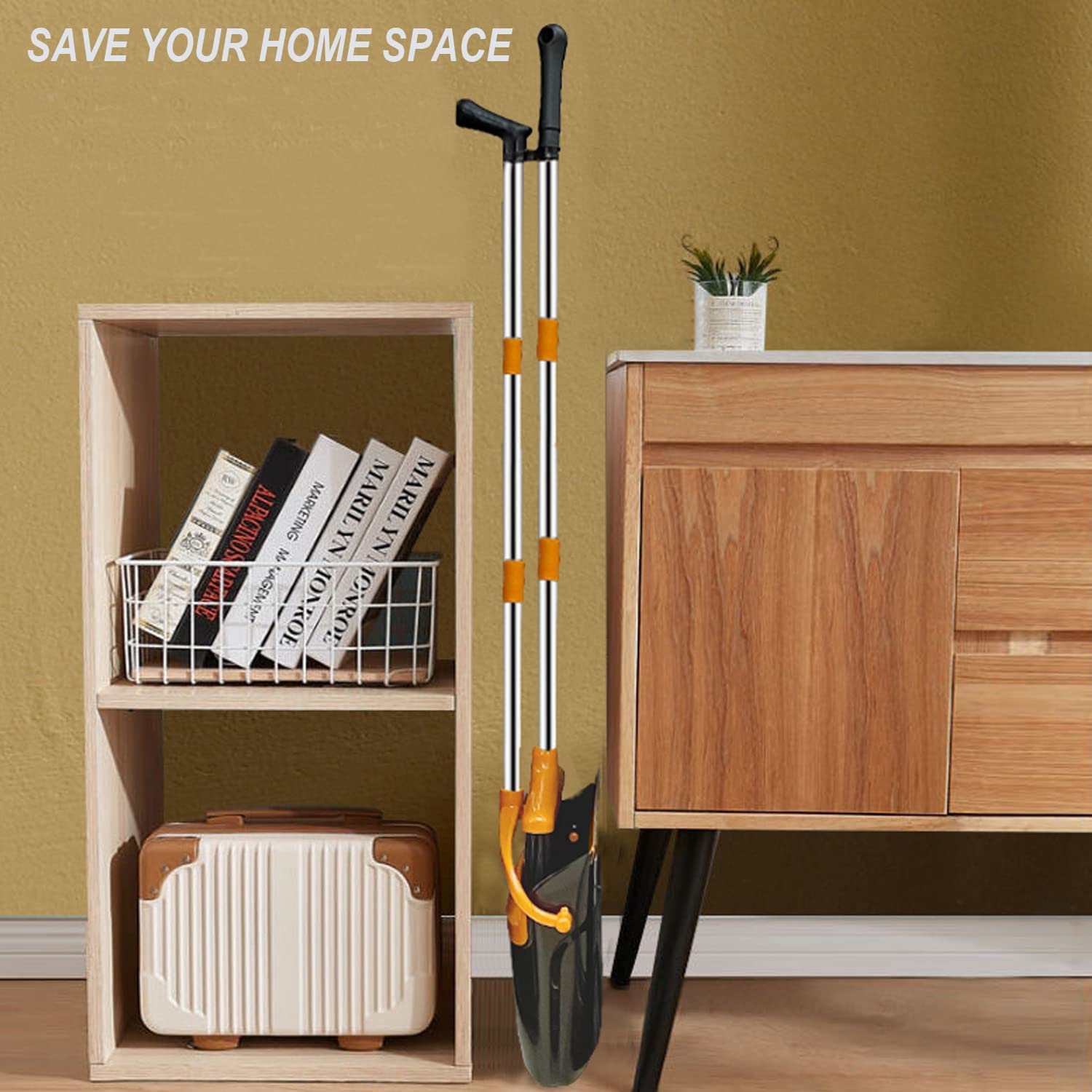 Broom and Dustpan Set - Upright Dustpan and Broom Combo Set - Self Cleaning with Dustpan Teeth Standing Dust Pan for Home Kitchen Easy Assembly, Orange