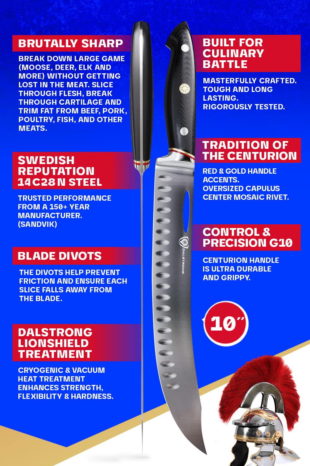 Dalstrong Butcher Knife - 10 inch - Centurion Series - Premium Swedish 14C28N High Carbon Stainless Steel - G10 Handle Meat Kitchen Knife - Razor Sharp Carving Breaking Knife - Sheath Included